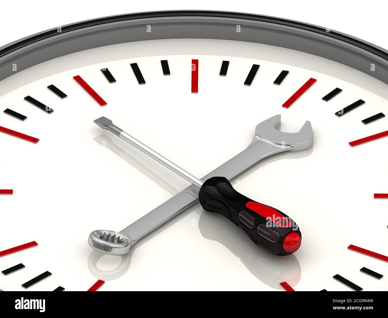 Repair duration. Screwdriver and wrench as the arrows of clock isolated ...
