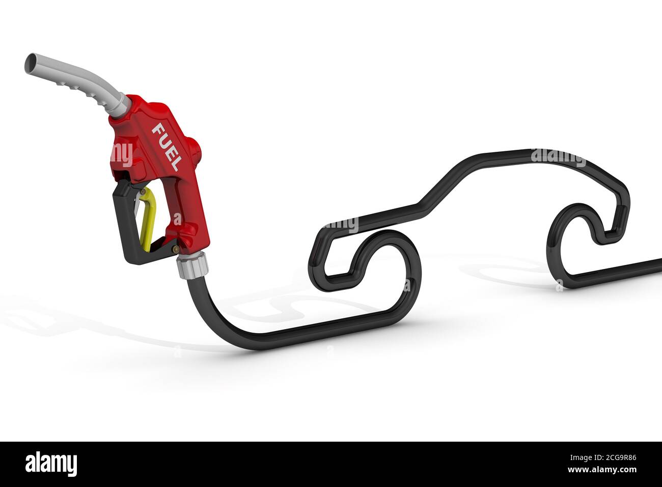 Automotive refueling gun. Car fuel nozzle and the hose in the shape of ...