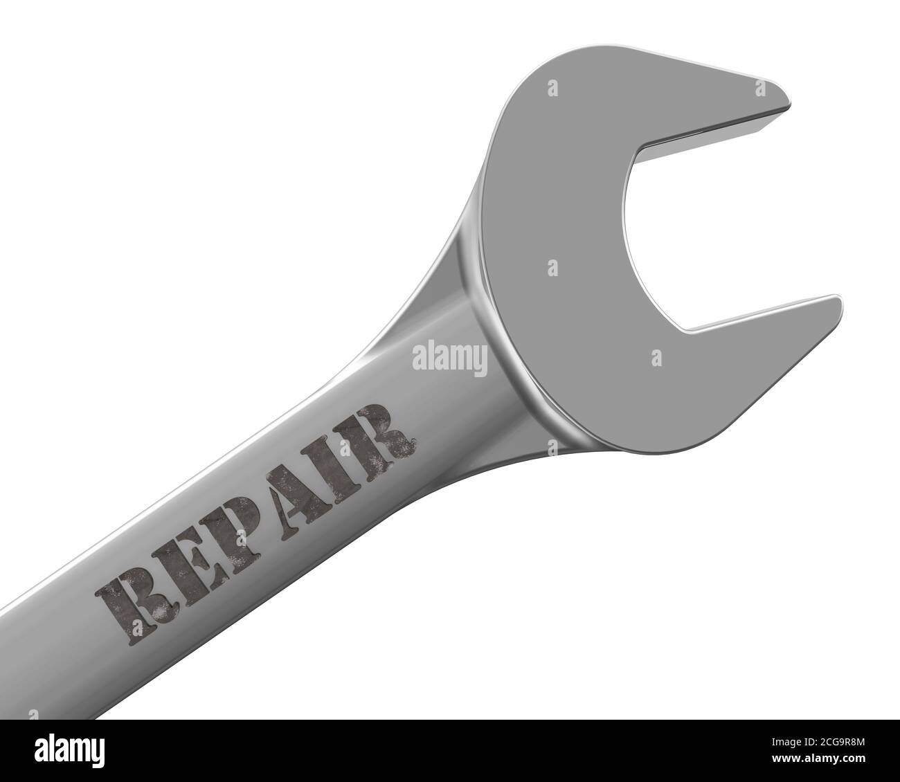 One wrench labeled REPAIR. Isolated. 3D Illustration Stock Photo - Alamy