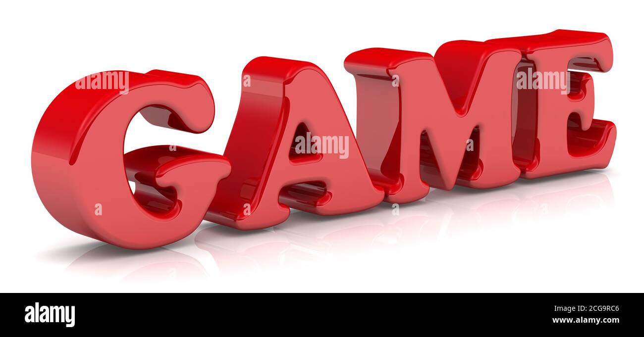Game. Red word GAME isolated on white surface. 3D Illustration Stock ...