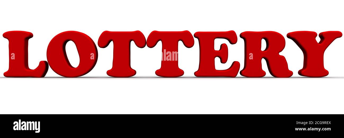 Lottery. The red word. Red word LOTTERY on white surface. 3D ...