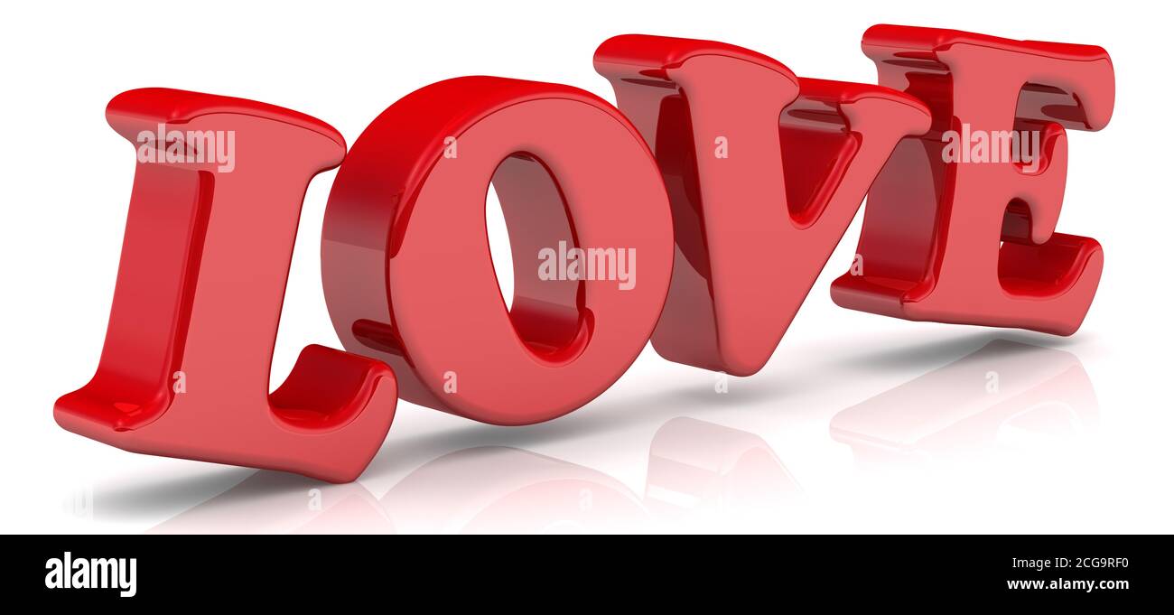 Love. The red word. Red word LOVE on white background. 3D Illustration ...