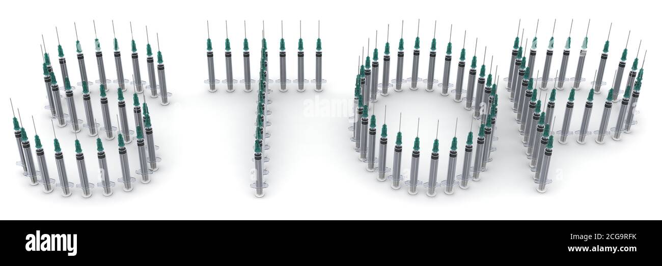 The word STOP made up of medical syringes on white surface. Isolated ...