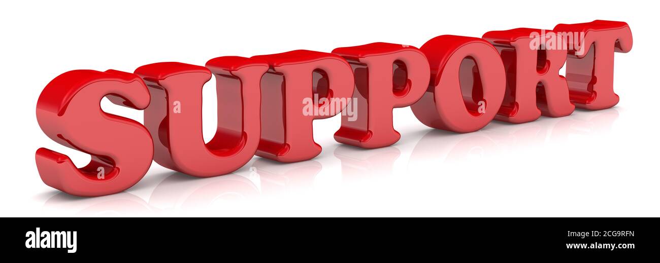 Support. The red word. Red word SUPPORT on white surface. 3D ...