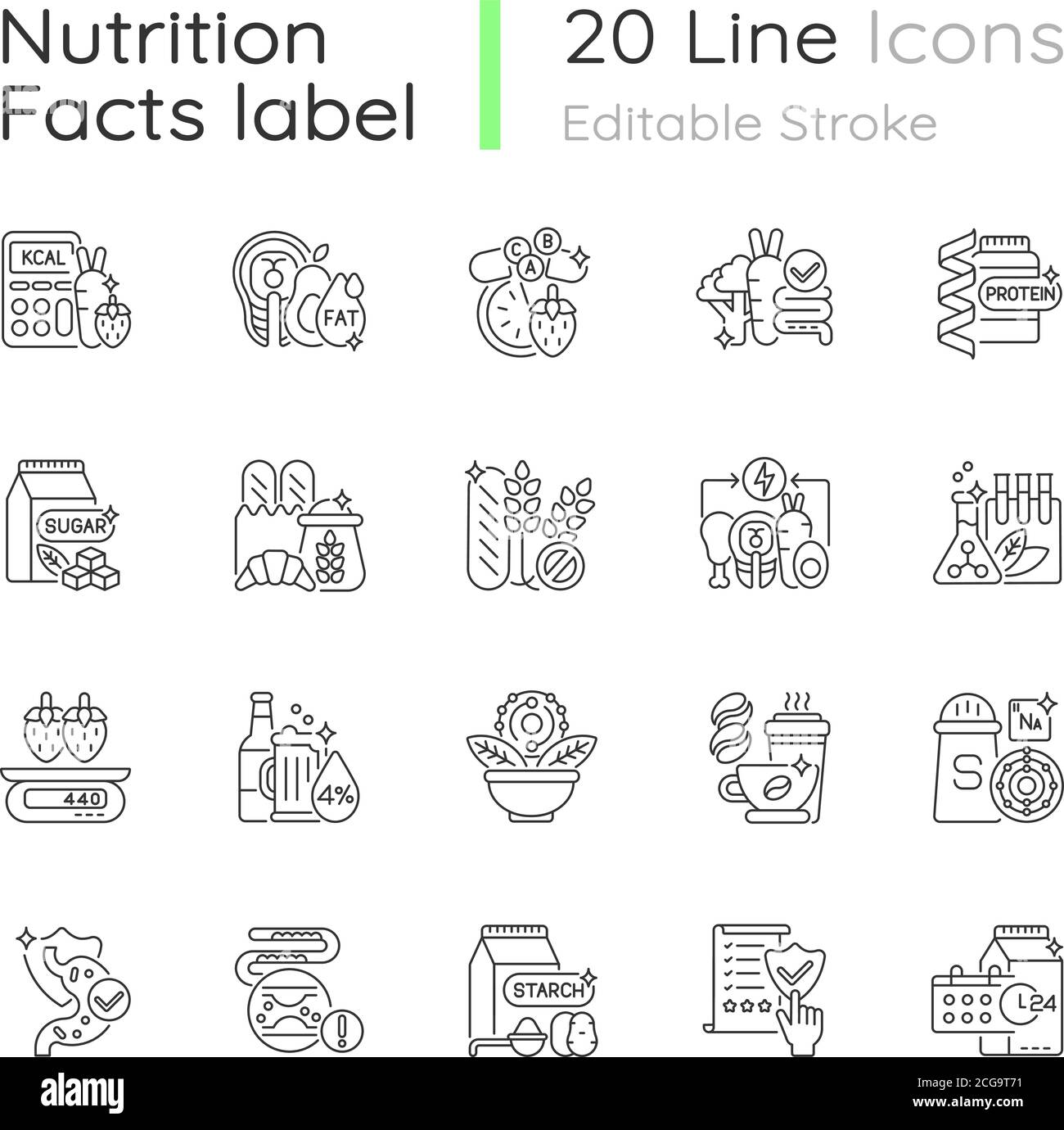 Healthy eating linear icons set Stock Vector Image & Art - Alamy