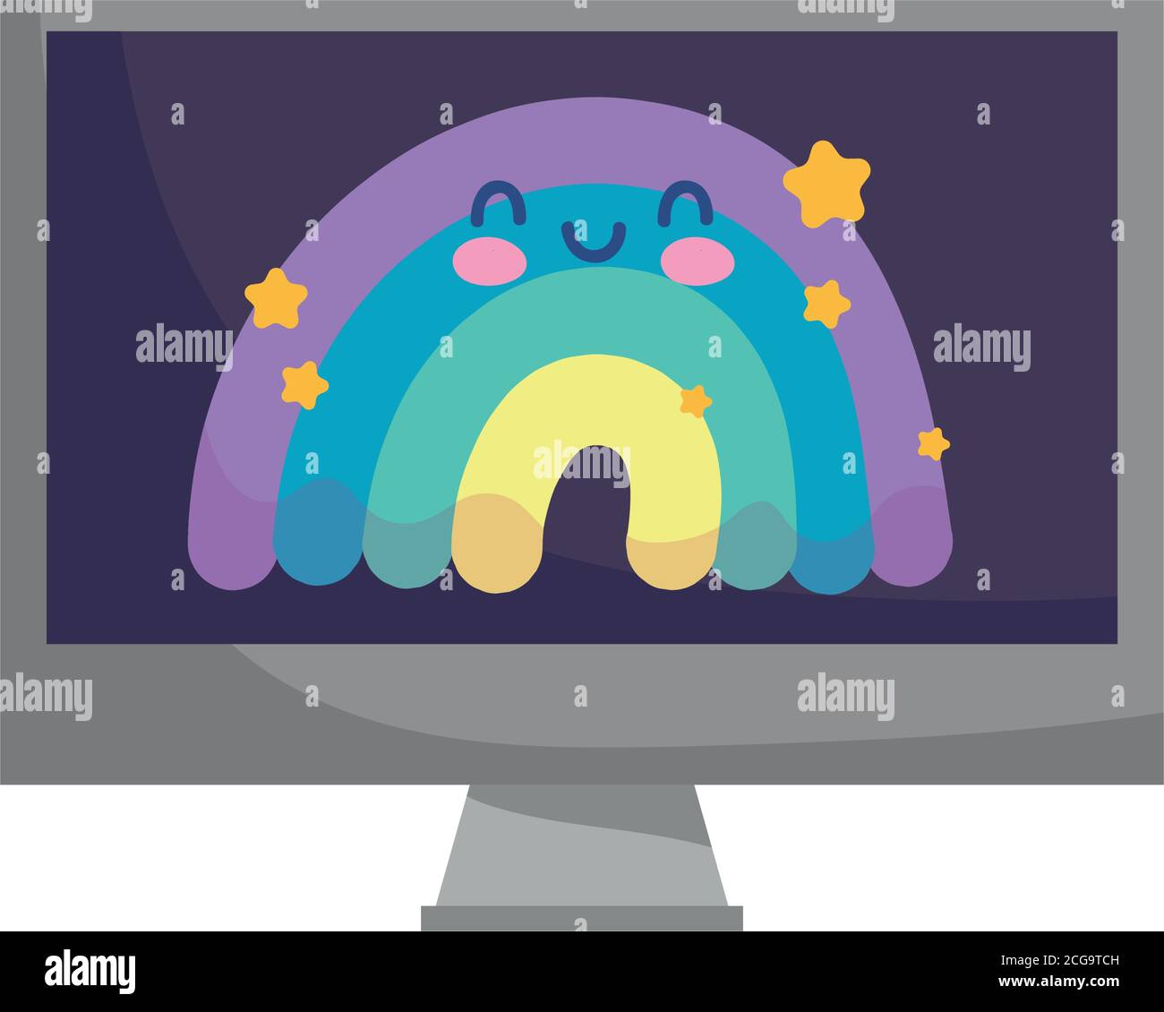 monitor computer with rainbow in screen isolated design white ...