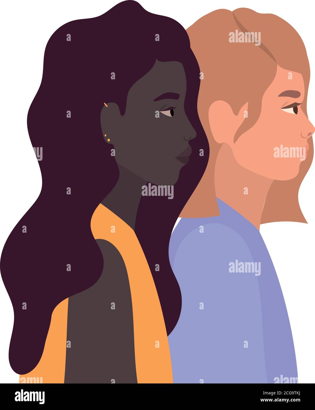 black and brown hair women cartoons in side view vector design Stock ...