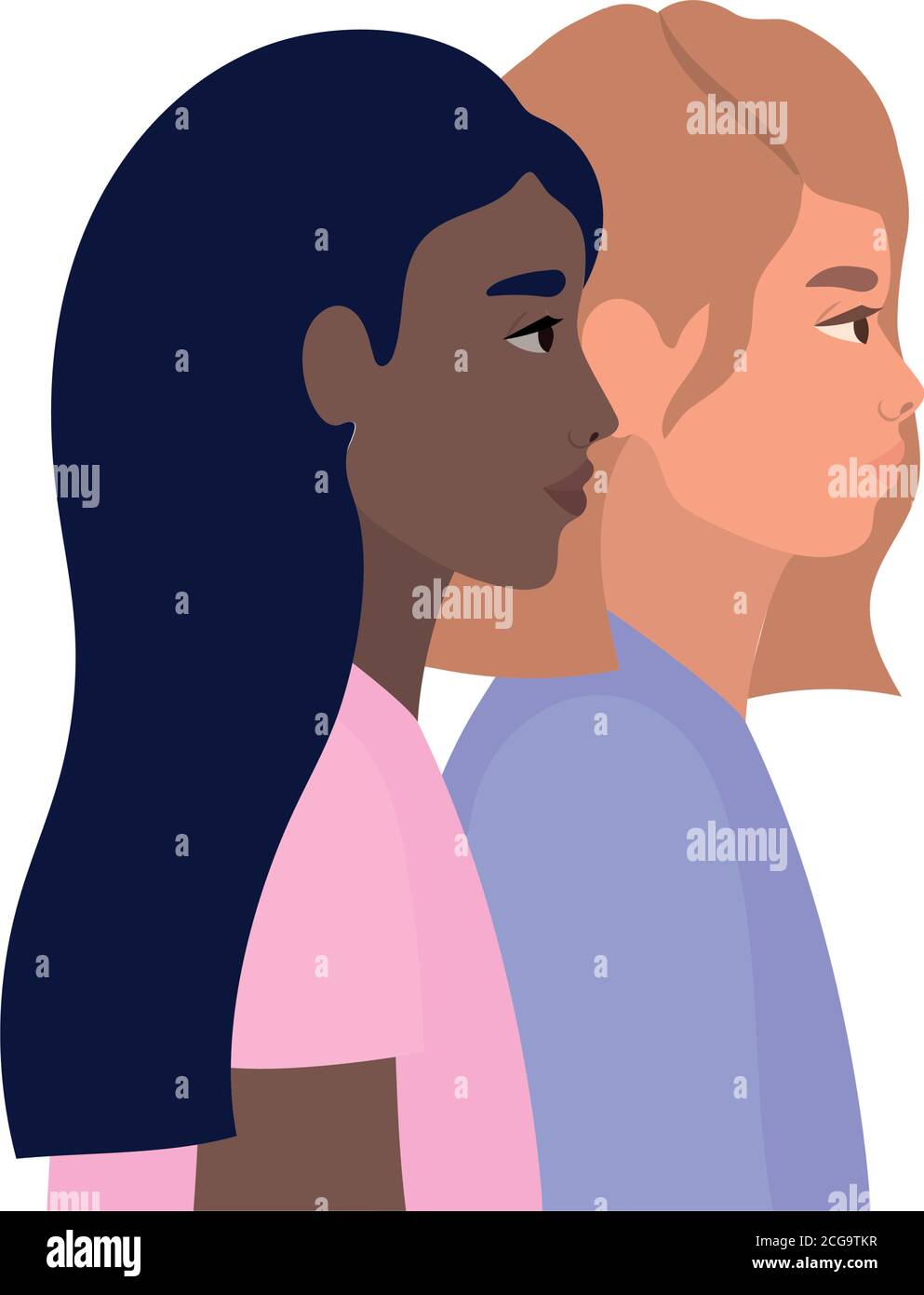 black and brown hair women cartoons in side view vector design Stock ...
