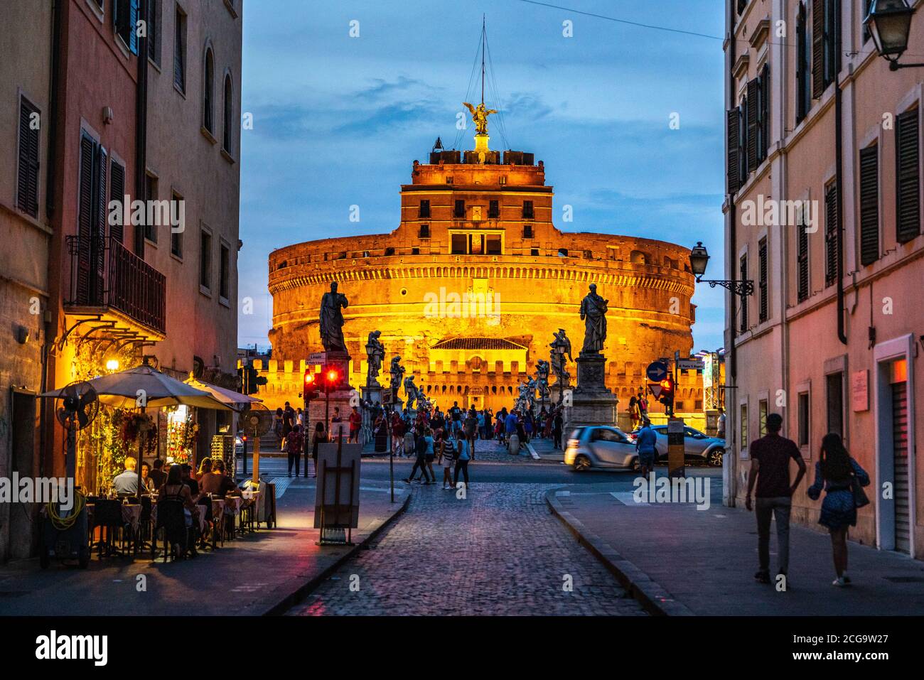 Castle of Holy Angel and Holy Angel Bridge over street in Rome at ...