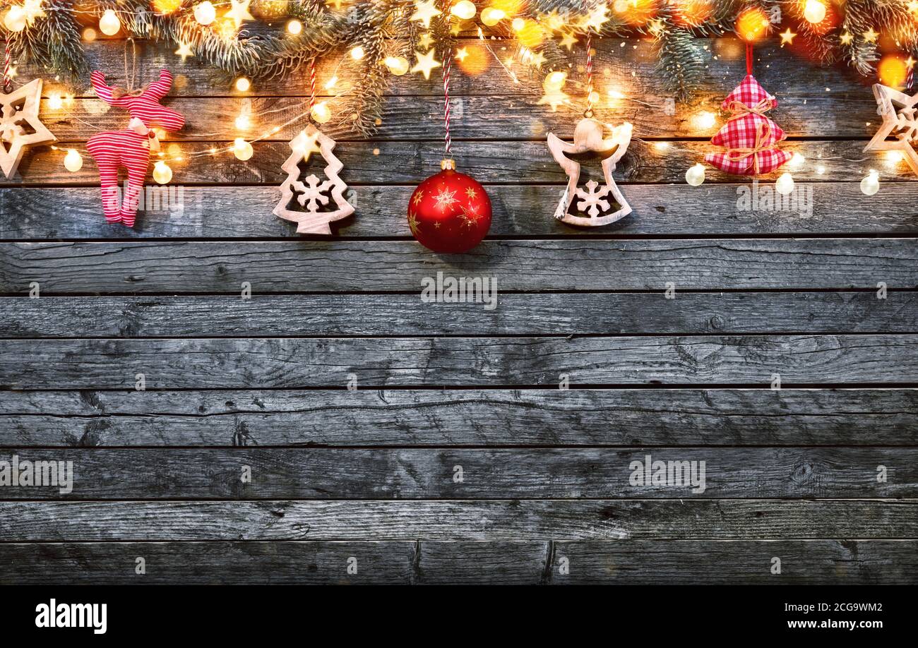 Decorative Christmas rustic background with wooden planks. Free space ...