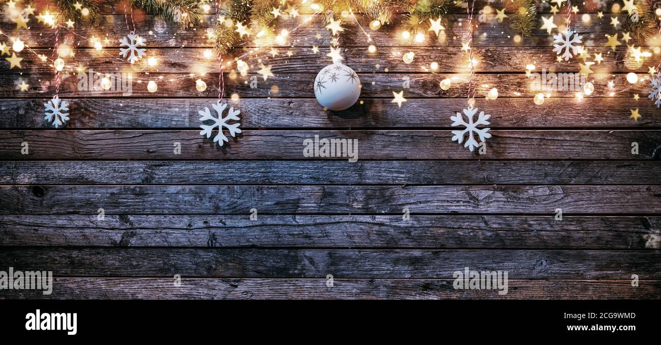 Decorative Christmas rustic background with wooden planks. Free space ...