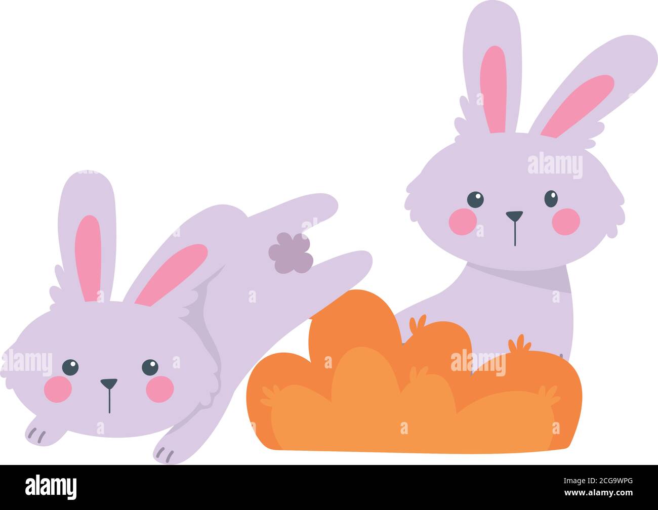cute rabbits bush nature foliage cartoon isolated icon style vector ...