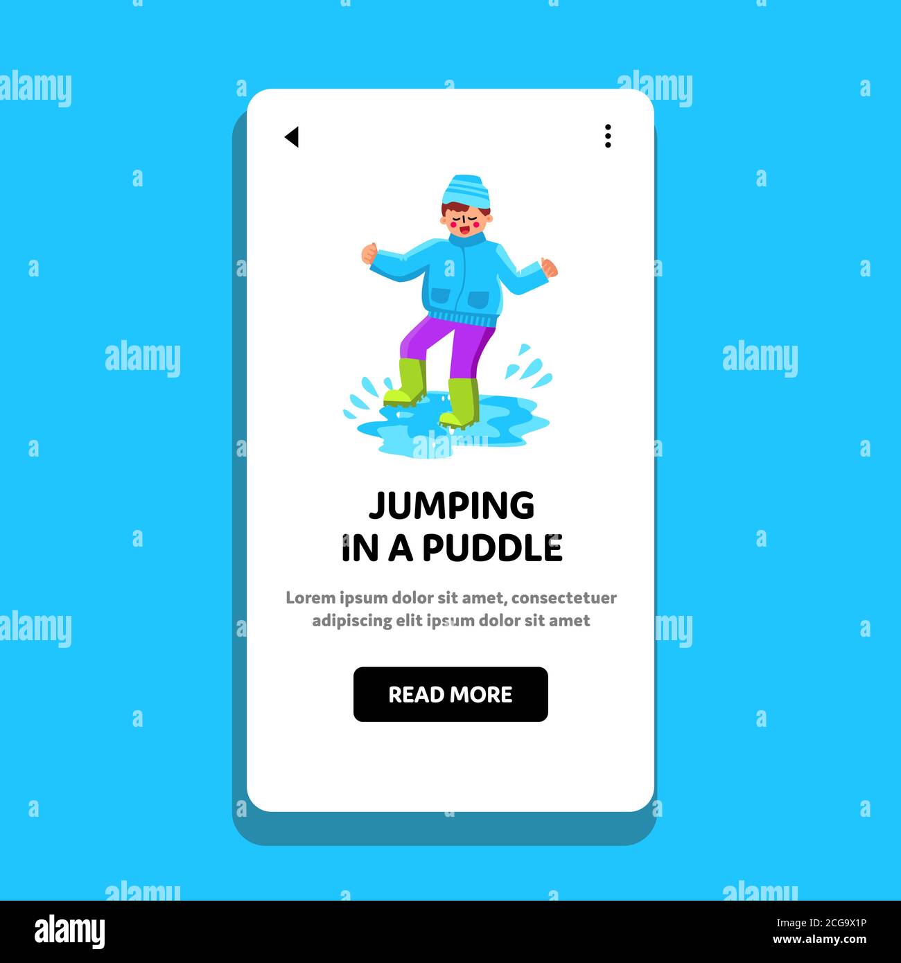 Boy Jumping In Puddle Rainy Weather Day Vector Stock Vector Image & Art ...