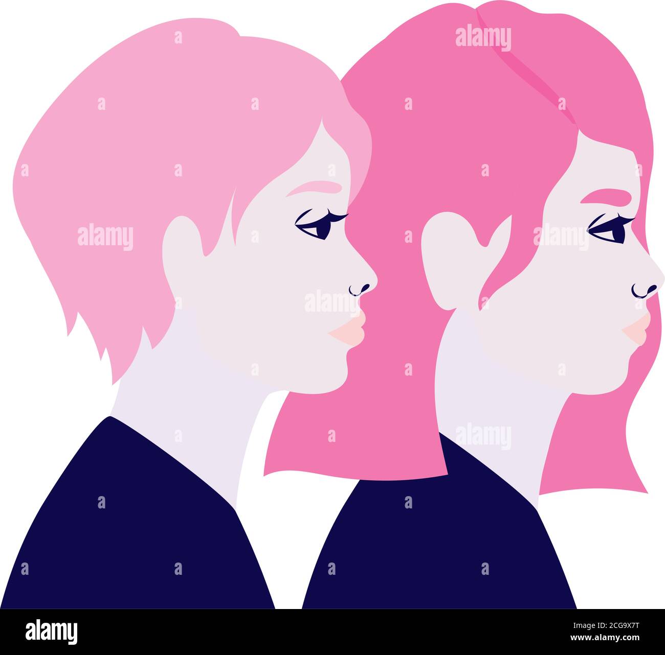 women cartoons in side view in pink color vector design Stock Vector ...