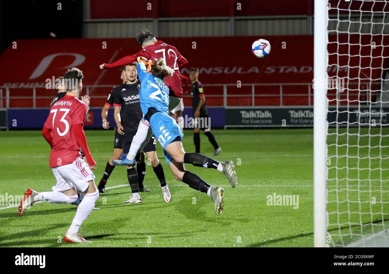 Manchester United's Mark Helm scores his side's third goal of the game ...