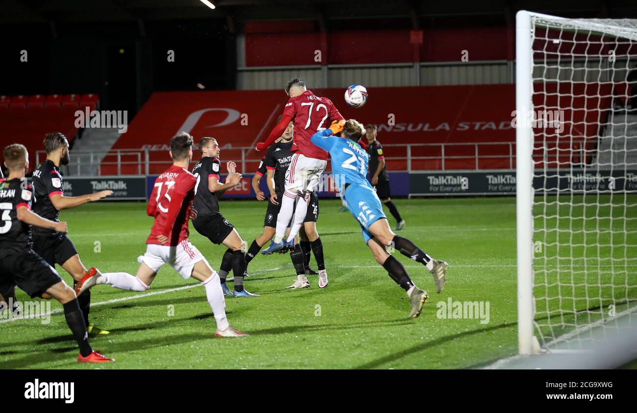 Manchester United's Mark Helm scores his side's third goal of the game ...