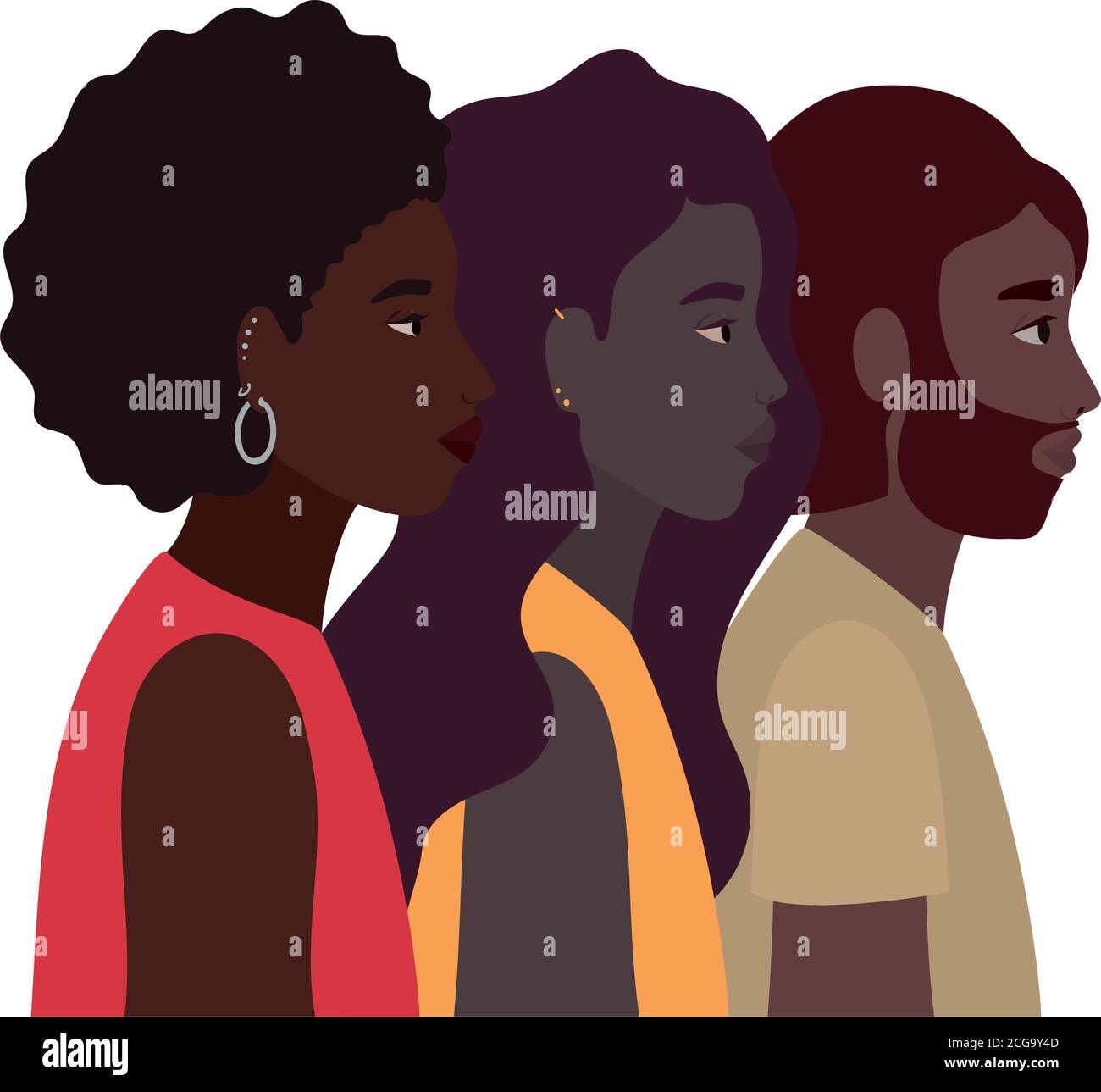 diversity skins of black women and man cartoons vector design Stock ...