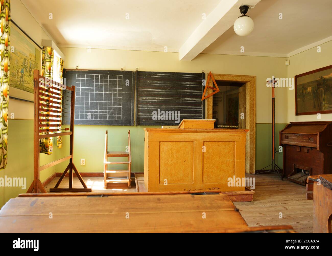 Vintage classroom with chalkboards and benches in germany Stock Photo ...