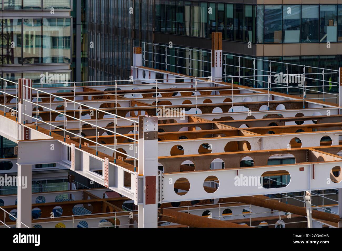 Steel beamed building being constructed in Moorgate, London Stock Photo ...