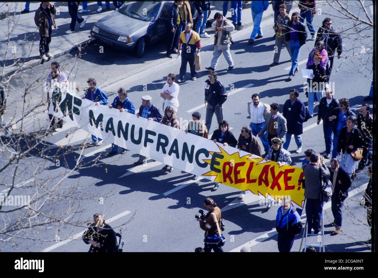 Demonstrators march to support Manufrance workers, Lyon, 1993, France ...
