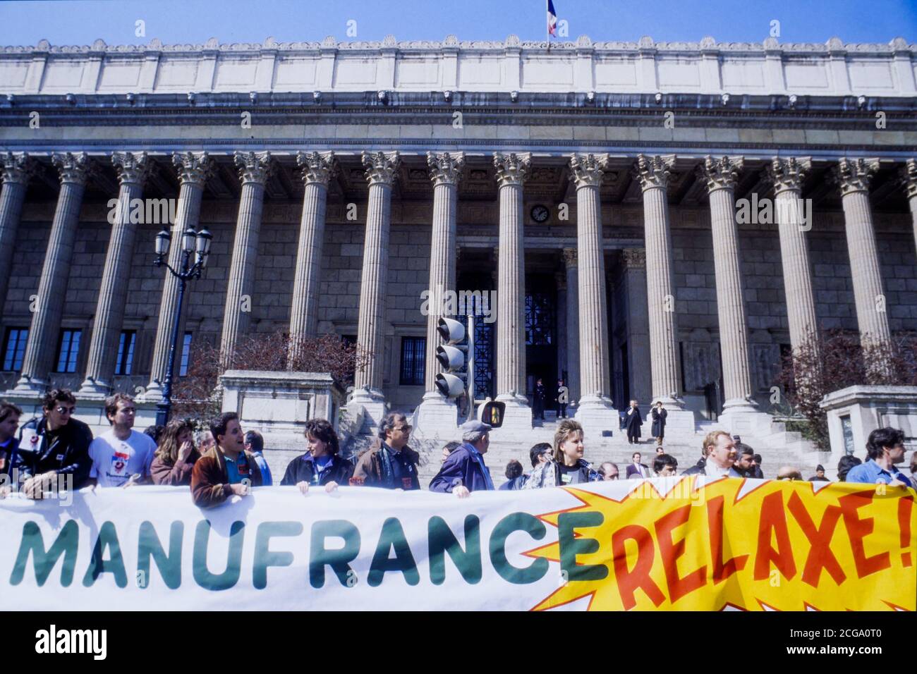 Demonstrators march to support Manufrance workers, Lyon, 1993, France ...