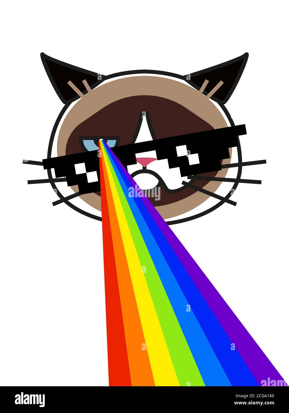 Grumpy cat in pixel glasses with rainbow lasers Stock Vector Image ...