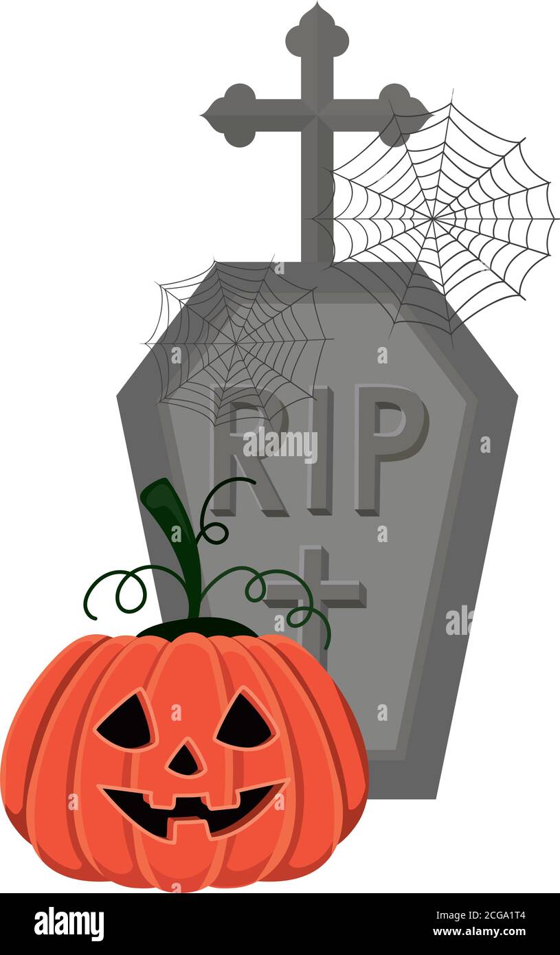 Halloween pumpkin cartoon with grave vector design Stock Vector Image ...
