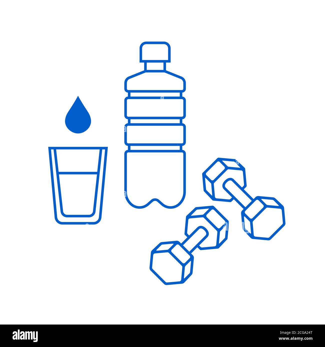 Water glass, plastic bottle and dumbbells icons Stock Vector Image ...