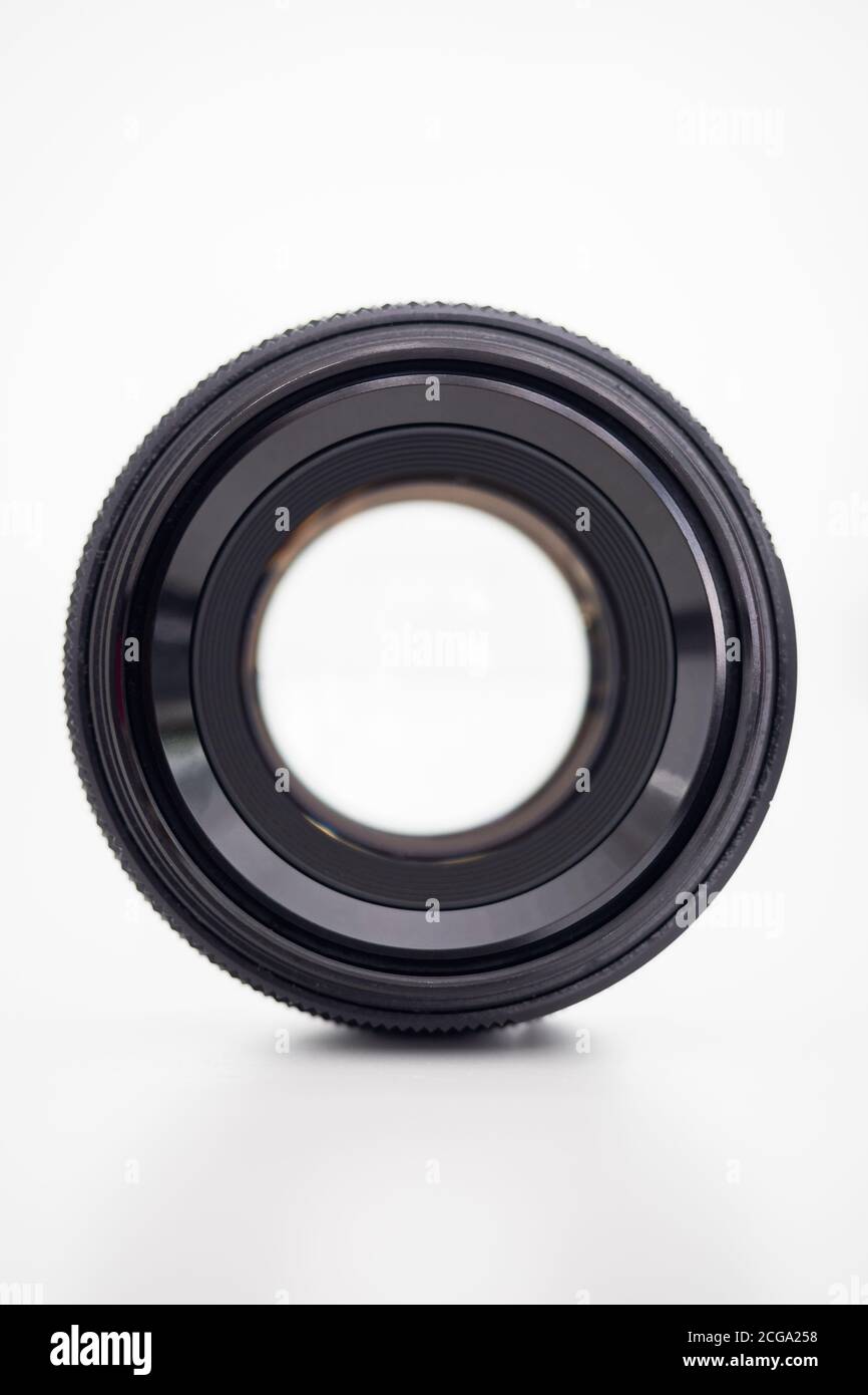 Wide aperture photo lens on white background Stock Photo - Alamy