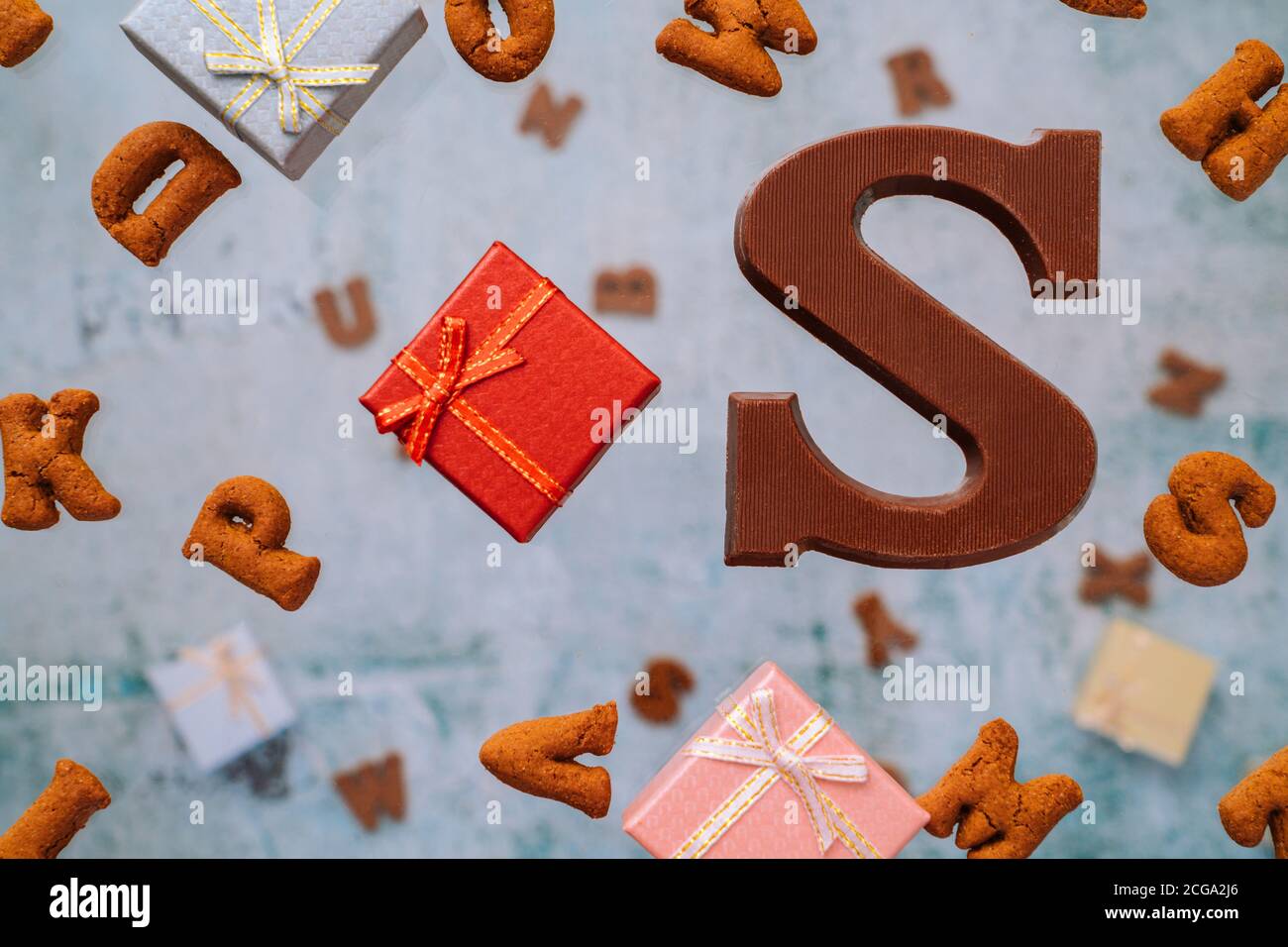 Dutch holiday Sinterklaas greeting Card. Gift boxes and traditional ...