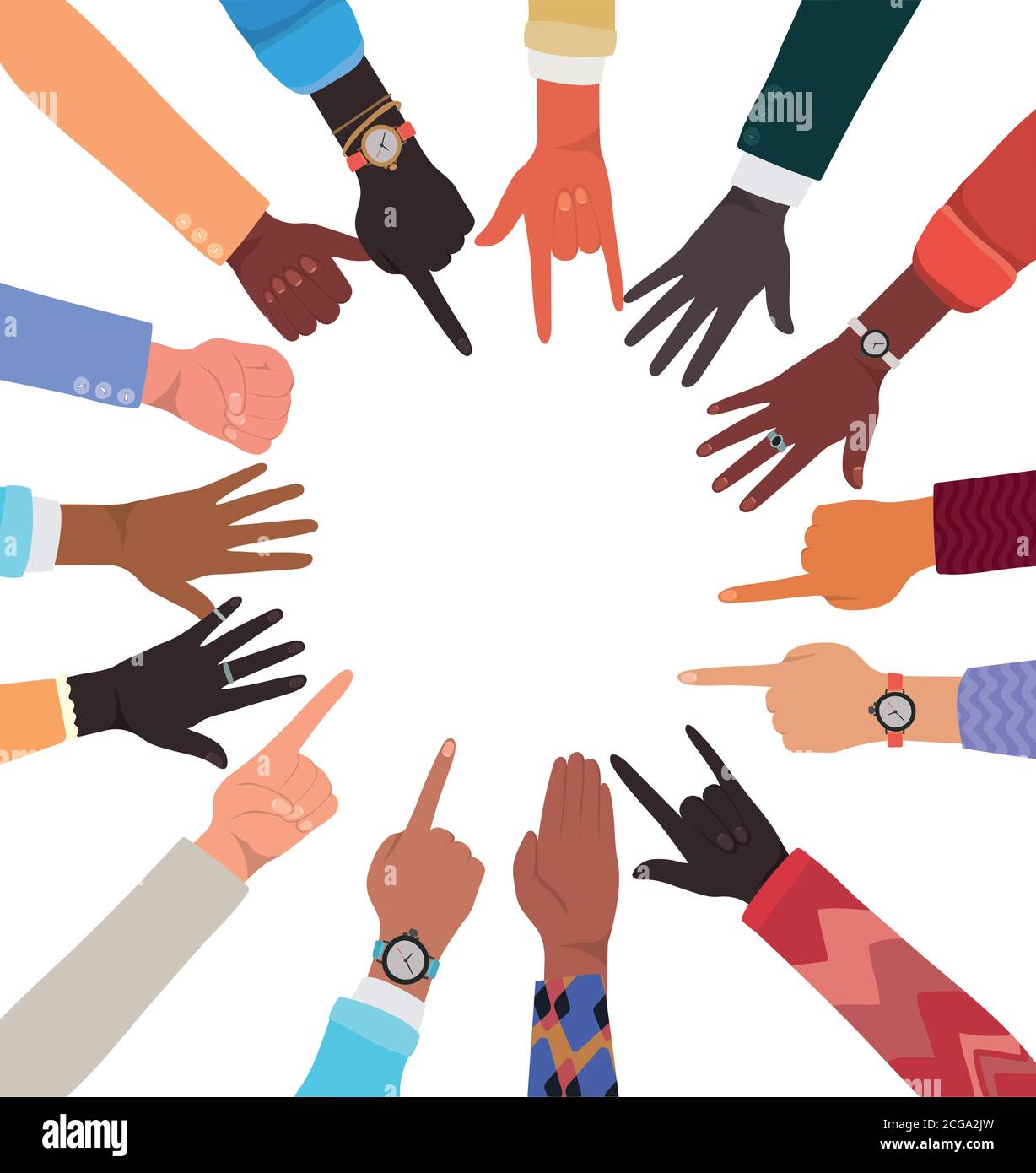 diversity of hands skin with different signs in circle vector design ...