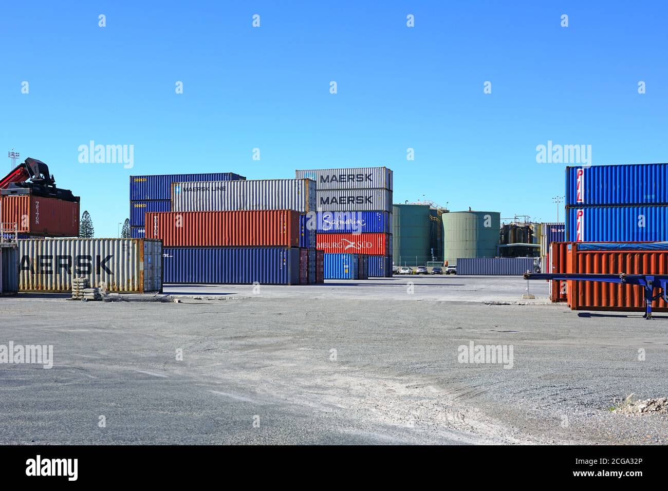 FREMANTLE, AUSTRALIA -3 JUL 2019- View of stacks of shipping containers ...