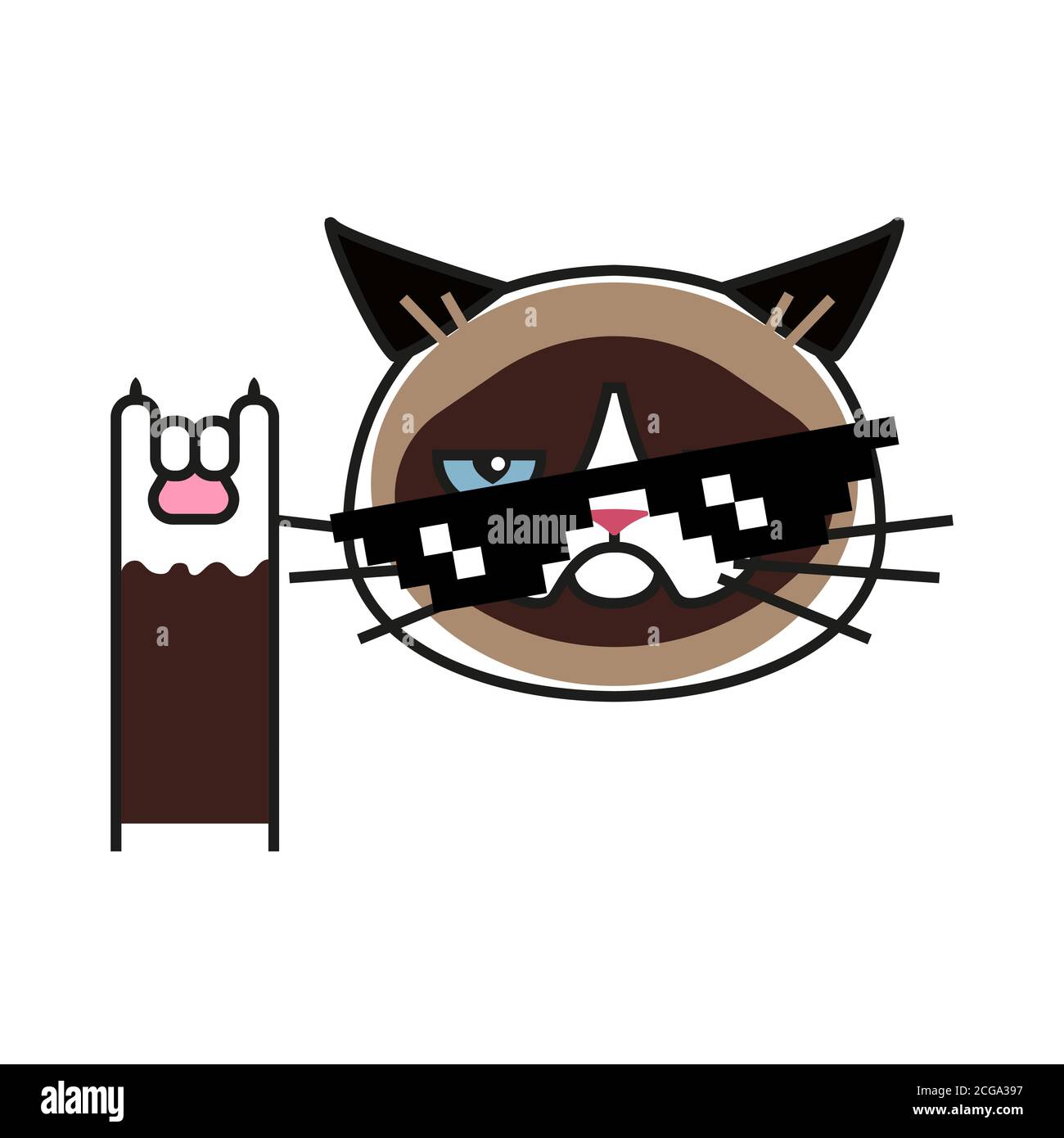 Grumpy Cat Holds Finger Up Rock Sign Stock Vector Image And Art Alamy