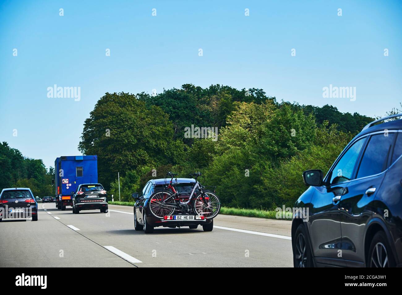 Freeway 11, Germany - August 30, 2020: Car on the freeway 11 with a ...