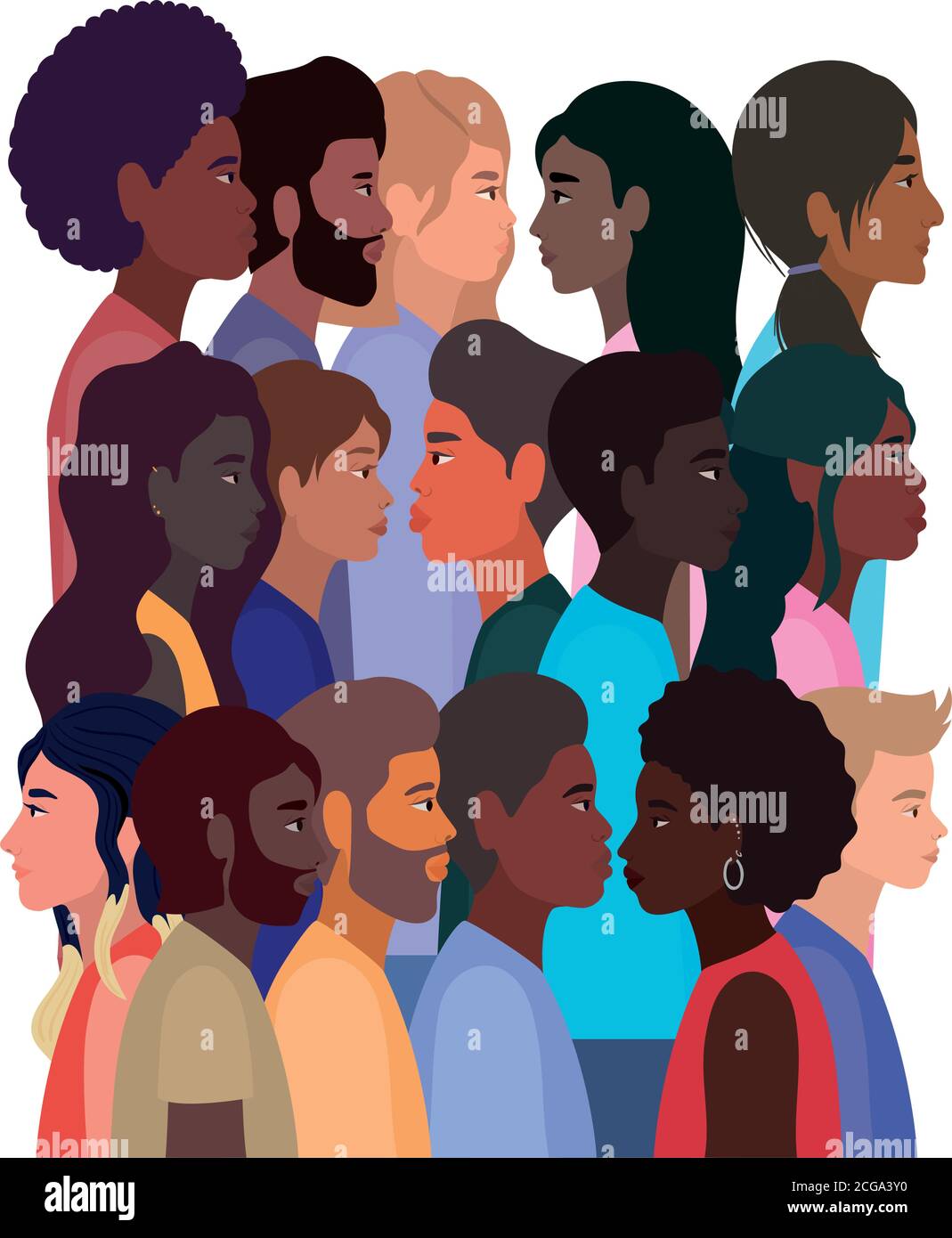 diversity skins of women and men cartoons vector design Stock Vector ...