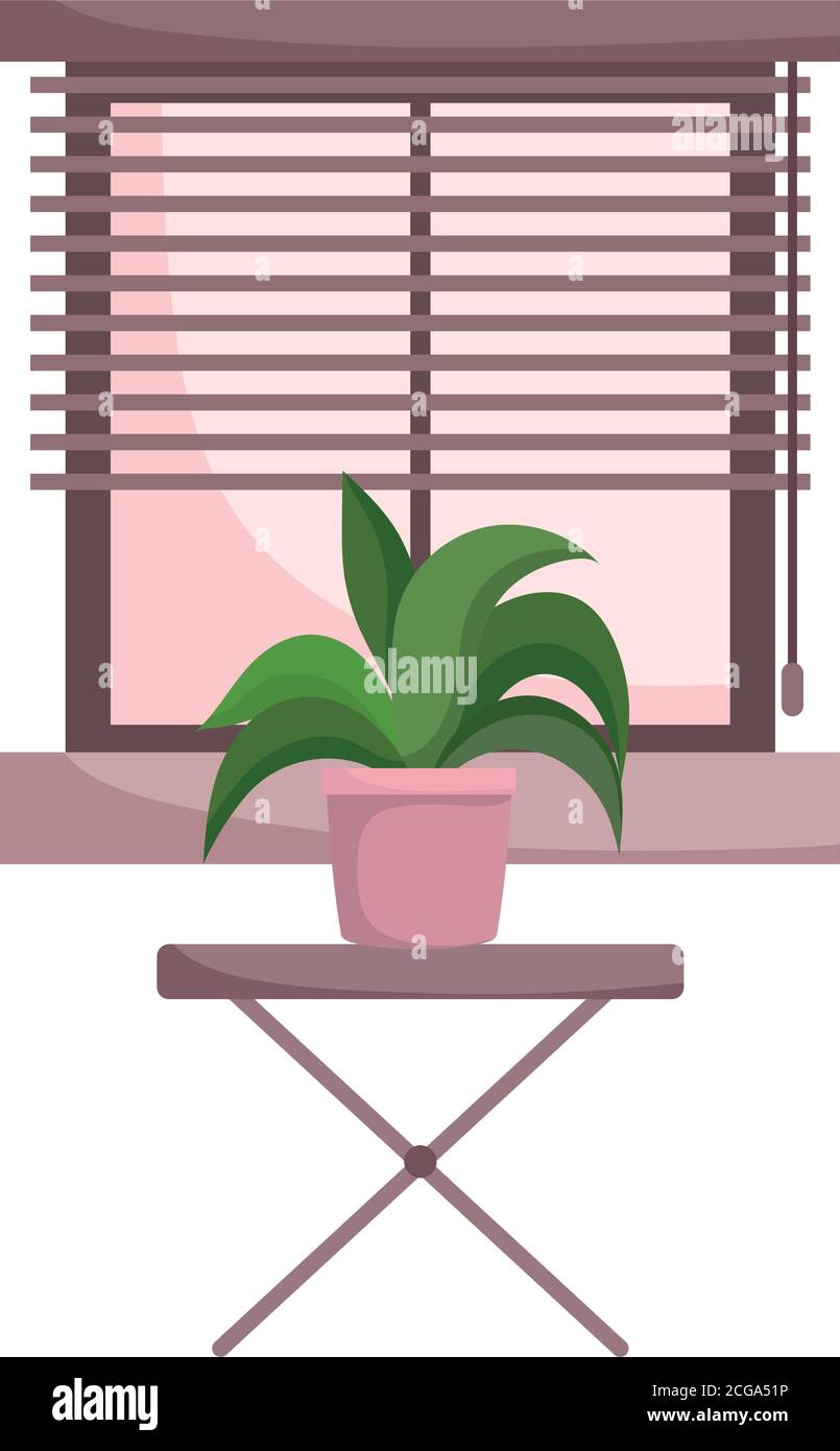 potted plan on table and window isolated design white background vector ...