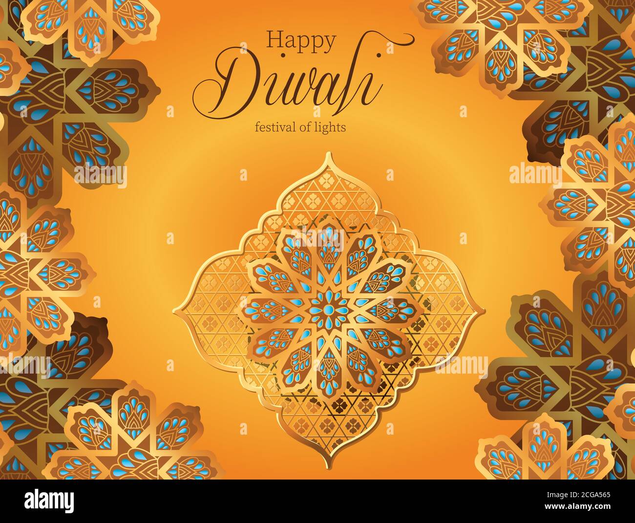 Happy diwali gold flowers on yellow background vector design Stock ...