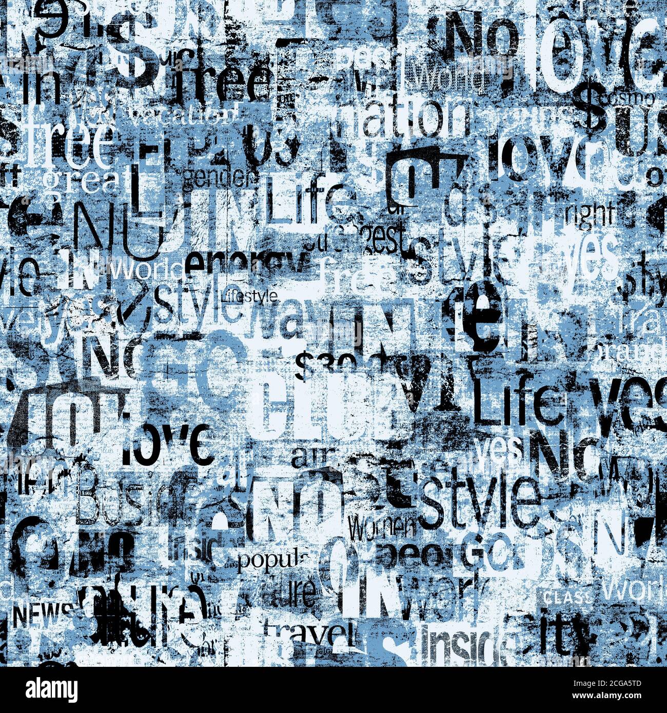 Abstract grunge urban geometric words, letters seamless pattern. Aged ...