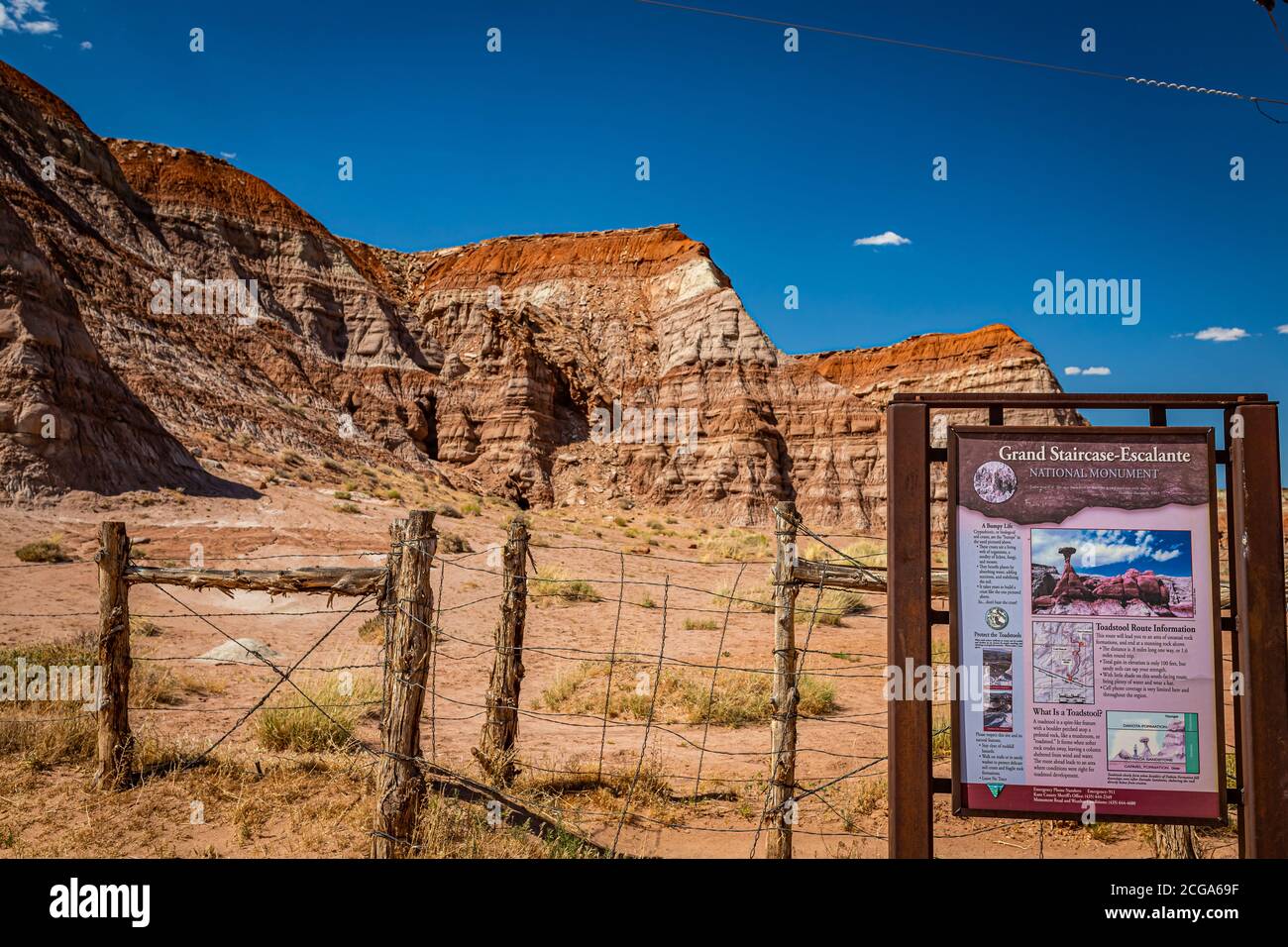 Kane County, Utah / USA - June 12, 2020: The National Park Service sign marking the entrance to ...