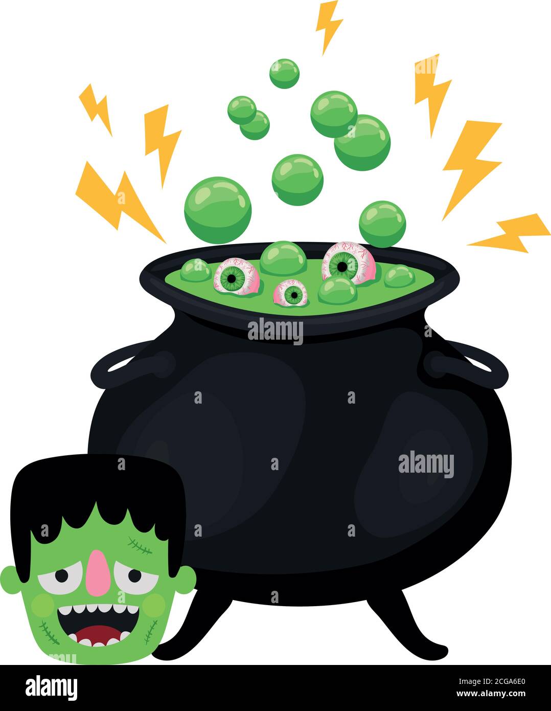 Halloween frankenstein cartoon with witch bowl vector design Stock ...