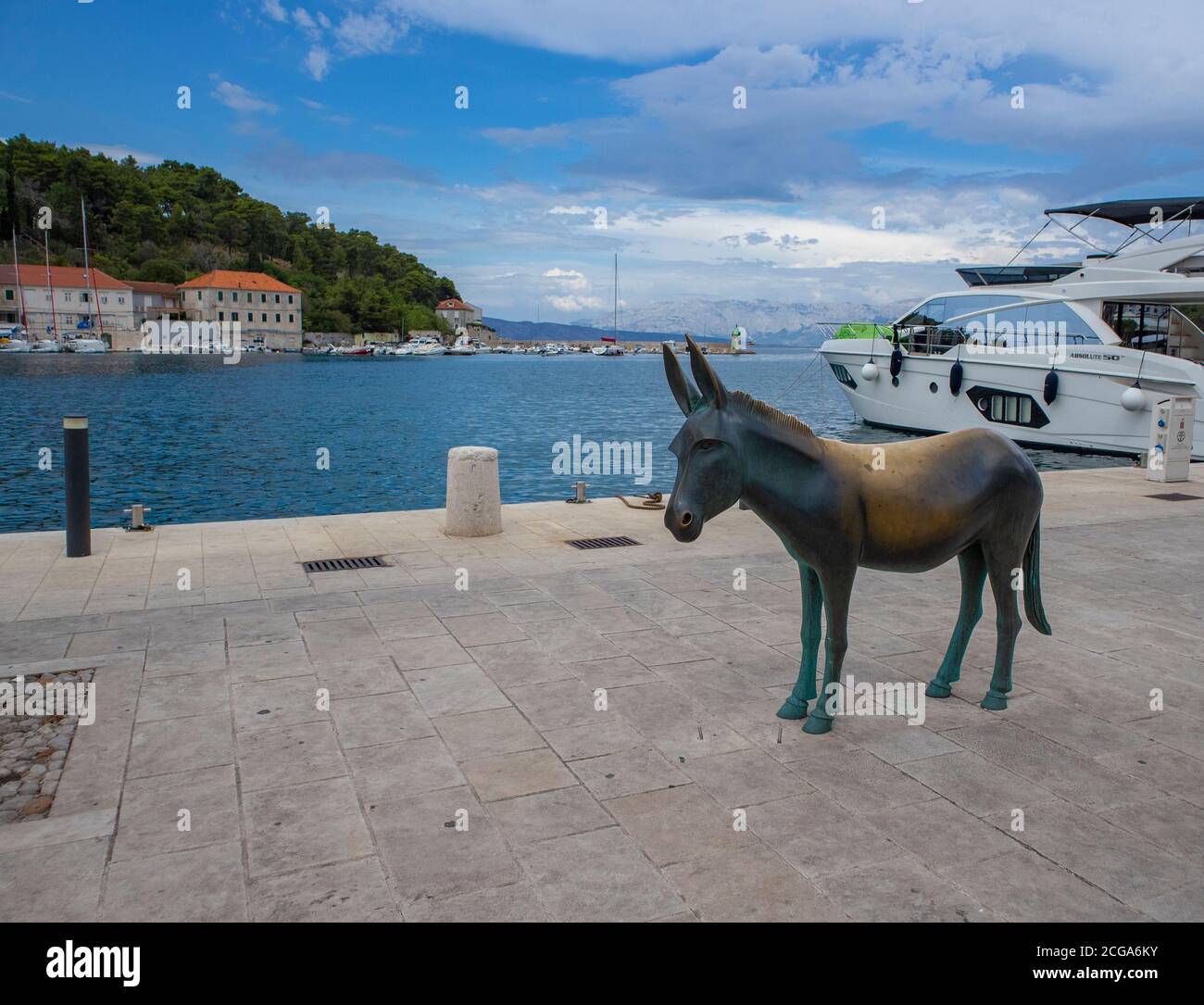 Jelsa/ Croatia-August 7th, 2020: Statue of donkey, sometimes stubborn ...