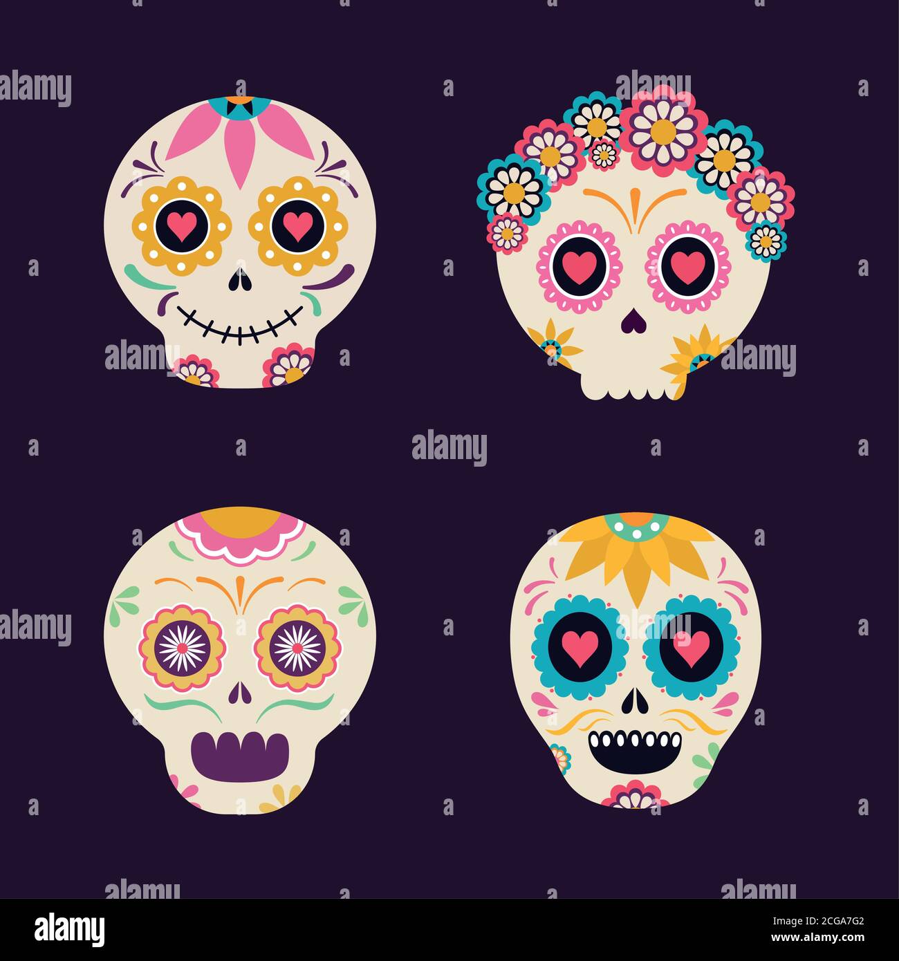 Mexican skull heads set vector design Stock Vector Image & Art - Alamy