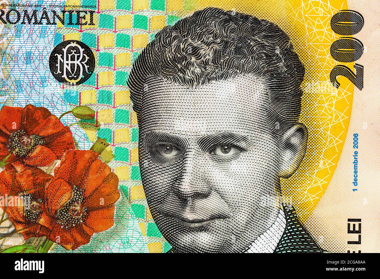 Selective focus on detail of lei banknotes. Close up macro detail of ...