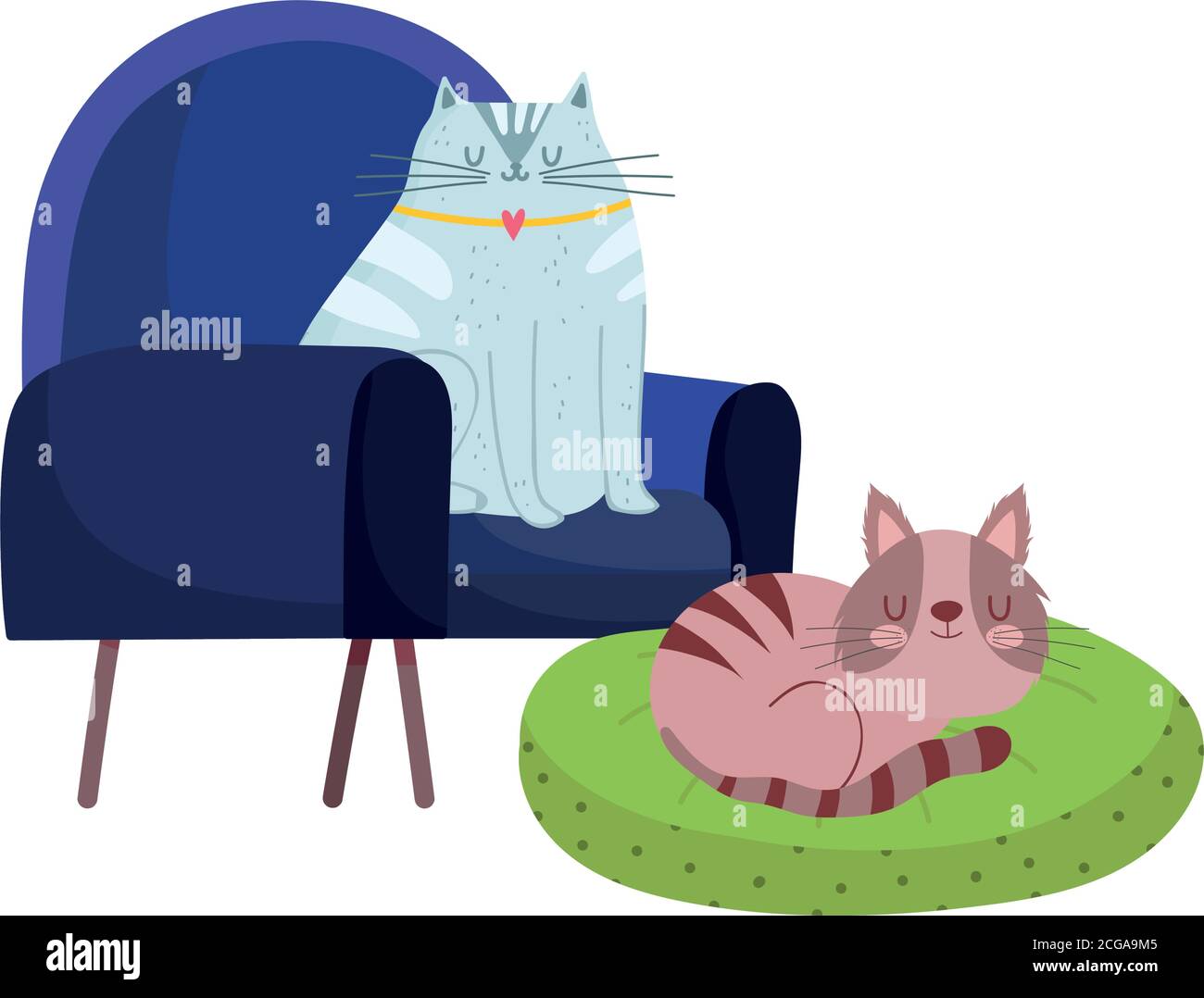 pets resting cats in chair and cushion cartoon isolated design vector ...