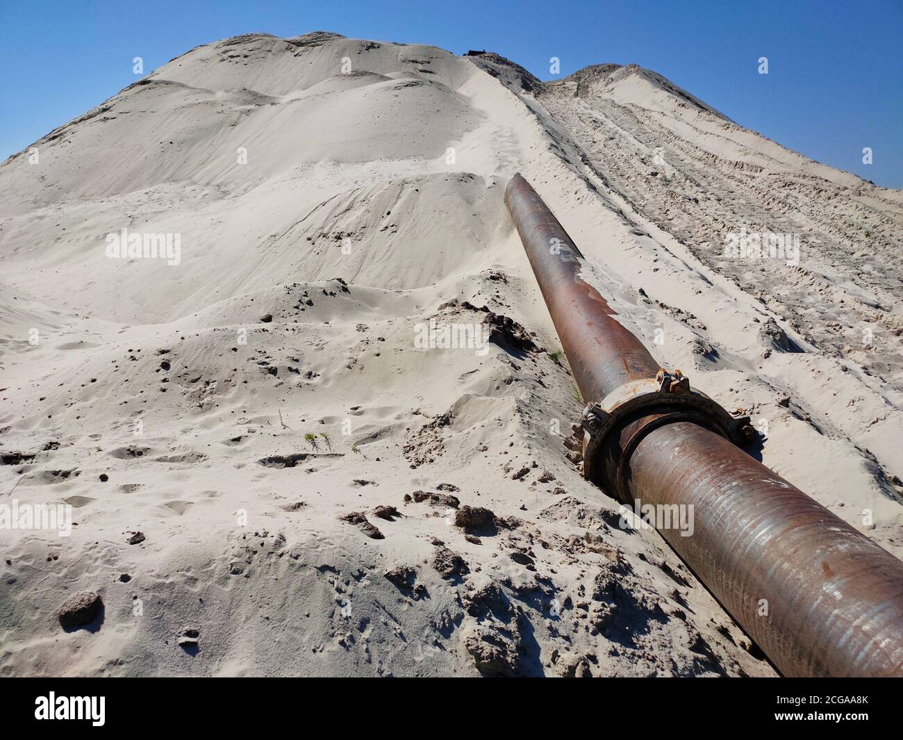 Alluvium and extraction of sand from the Dnieper River. Dredger ...