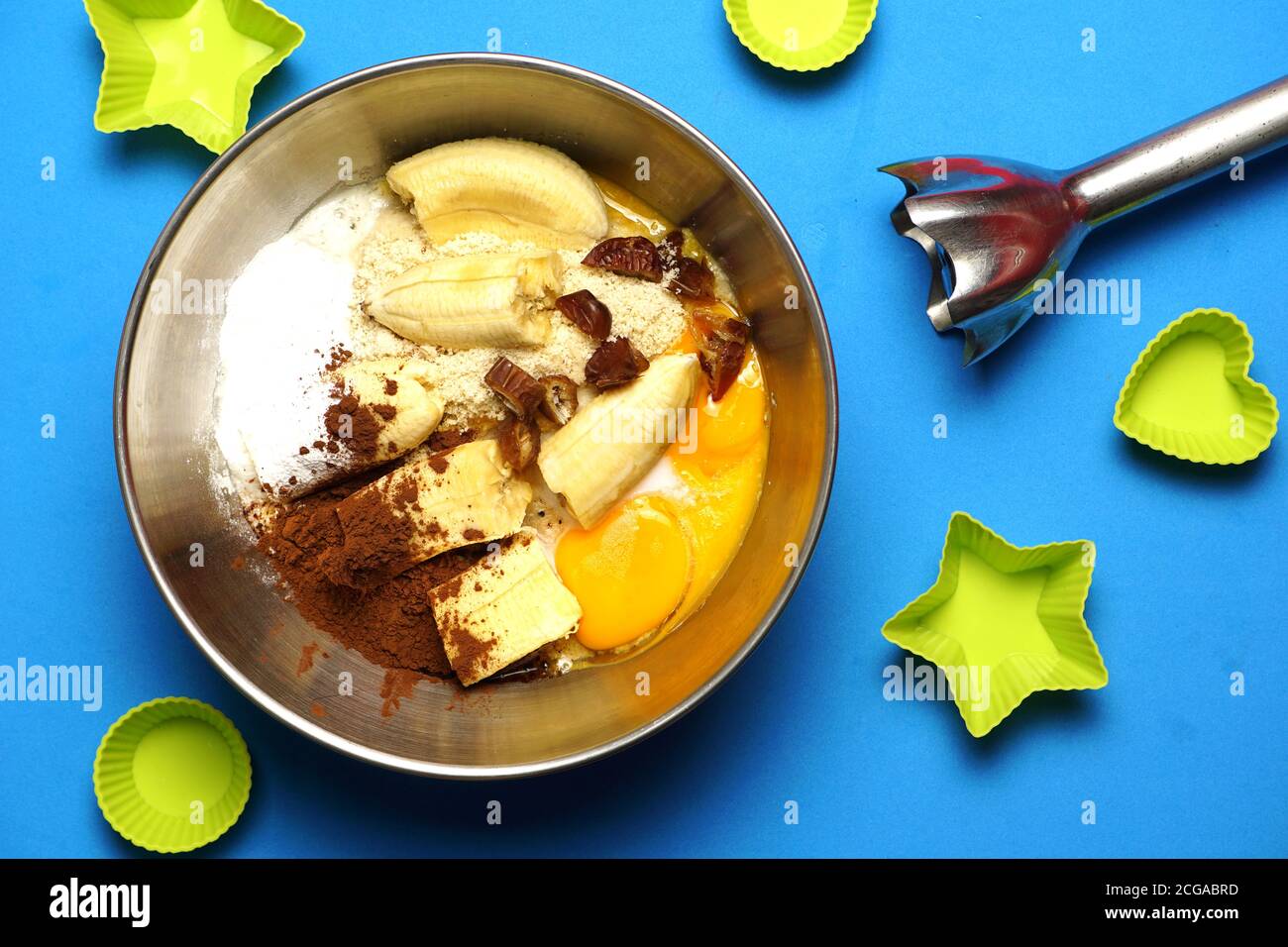 top view of mix to make sponge cake. concept cooking pastry. flat lay ...