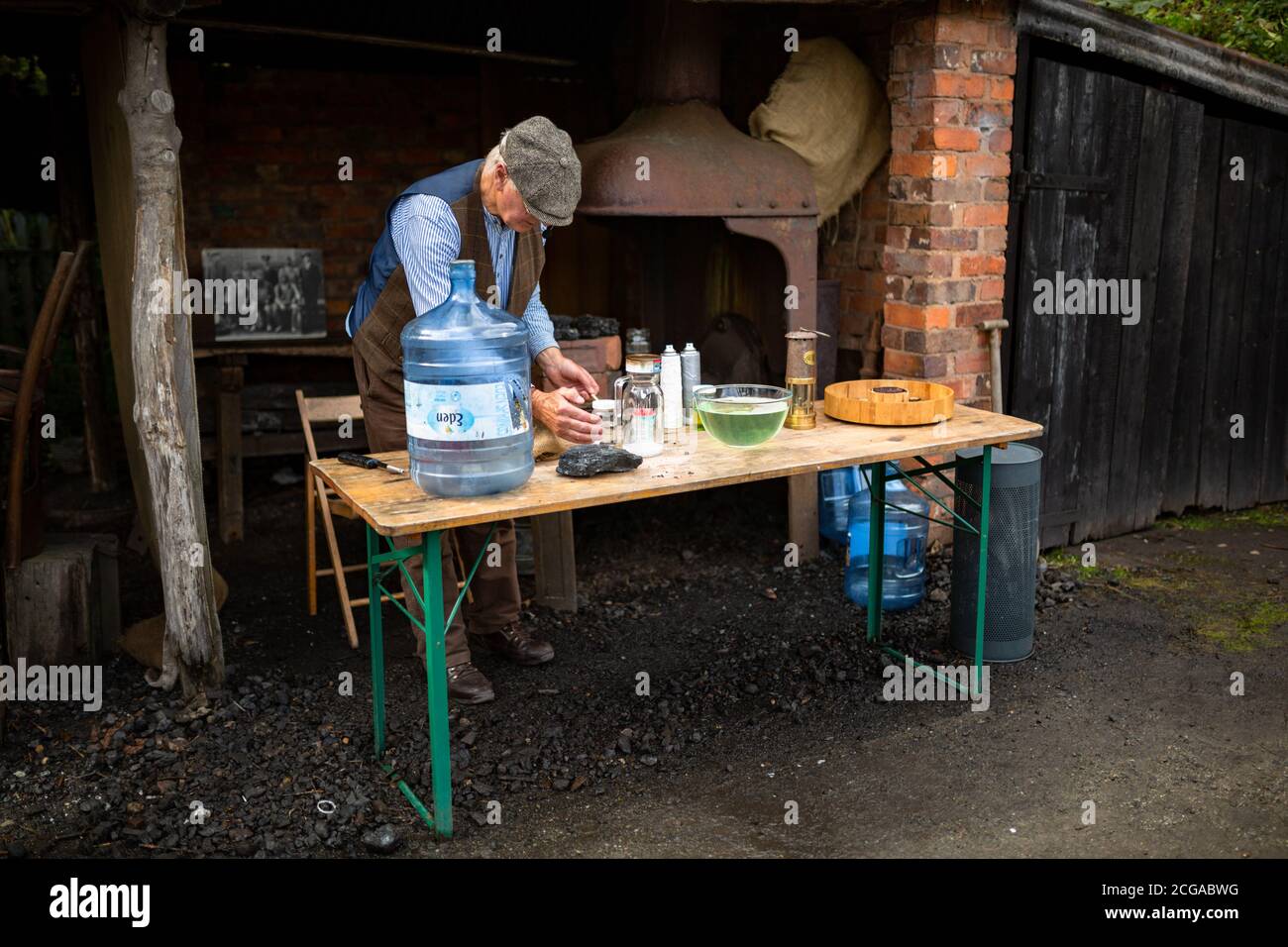 Man demonstrating mine gas safety at the Black Country Living Museum ...