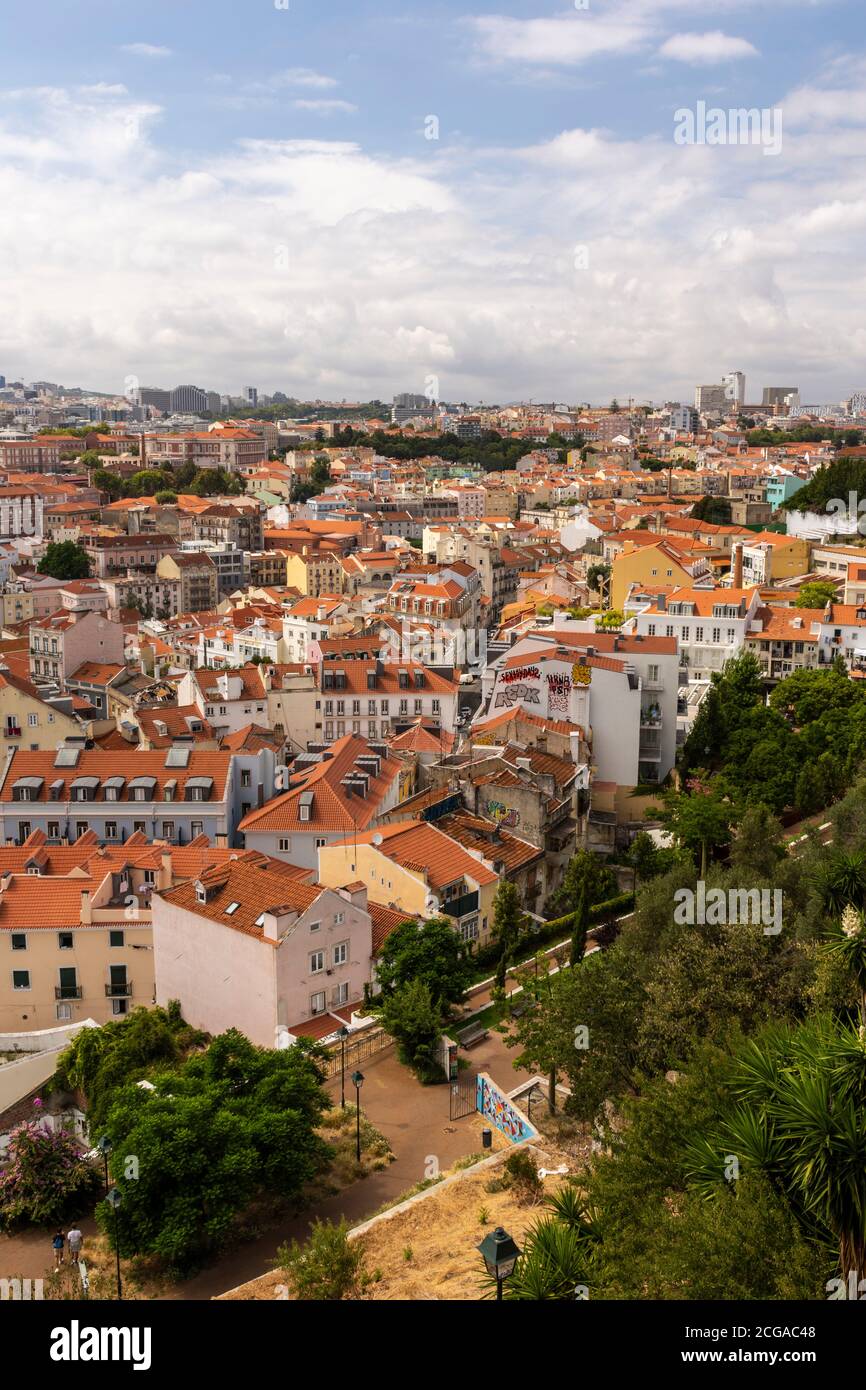 Beautiful view to old historic city buildings in central Lisbon ...