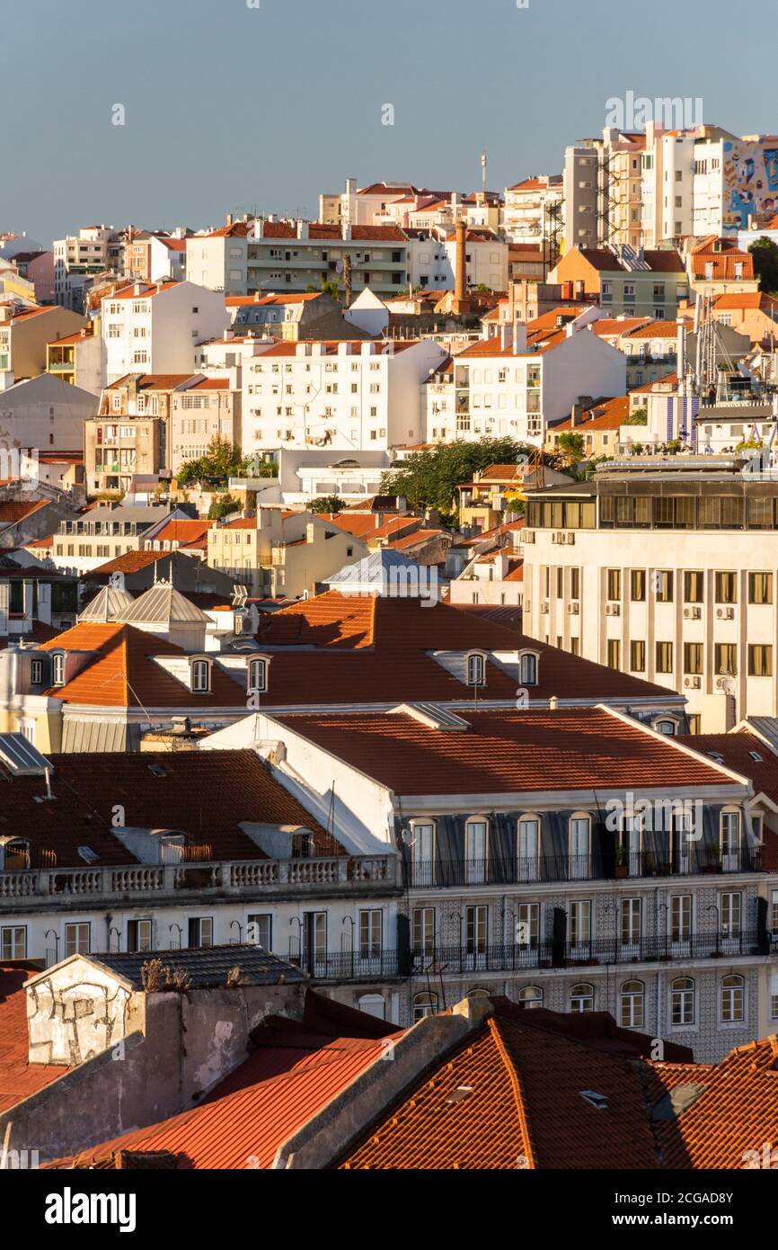 Beautiful view to old historic city buildings in central Lisbon ...