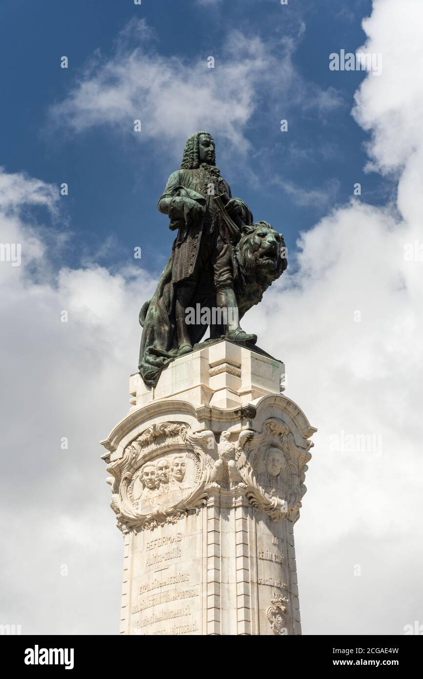 Beautiful view to white monument in Marques de Pombal square in central ...